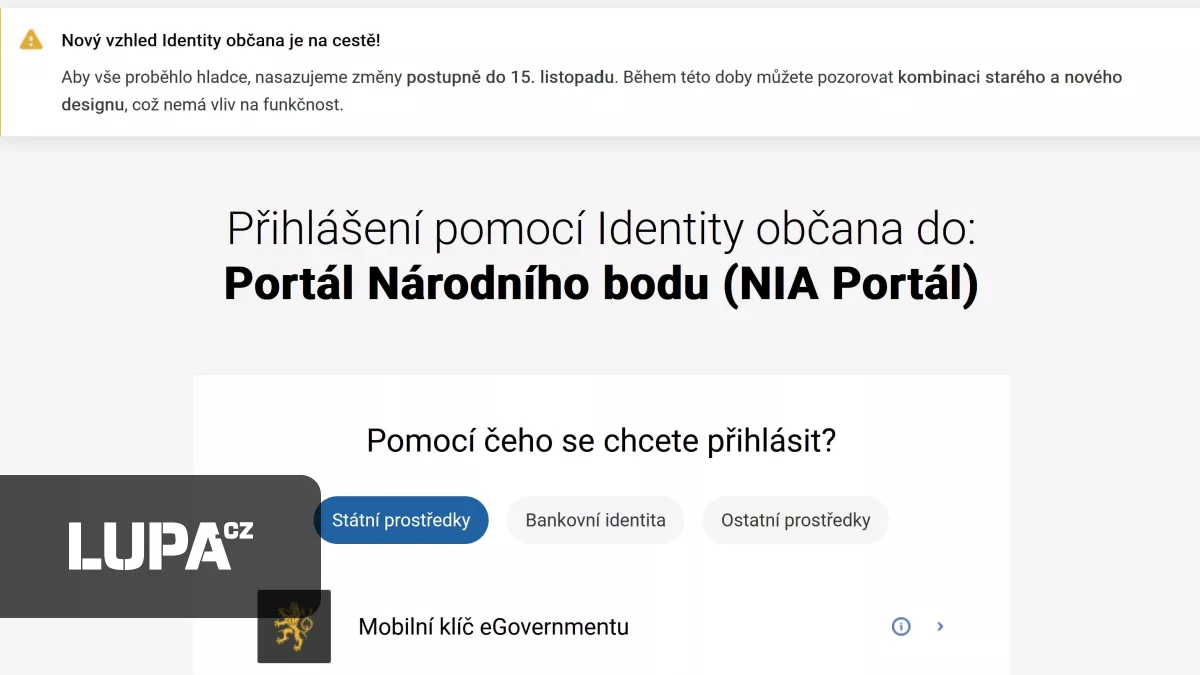 Identita občana mění design a dočasně vyškrtla mojeID z možností ...