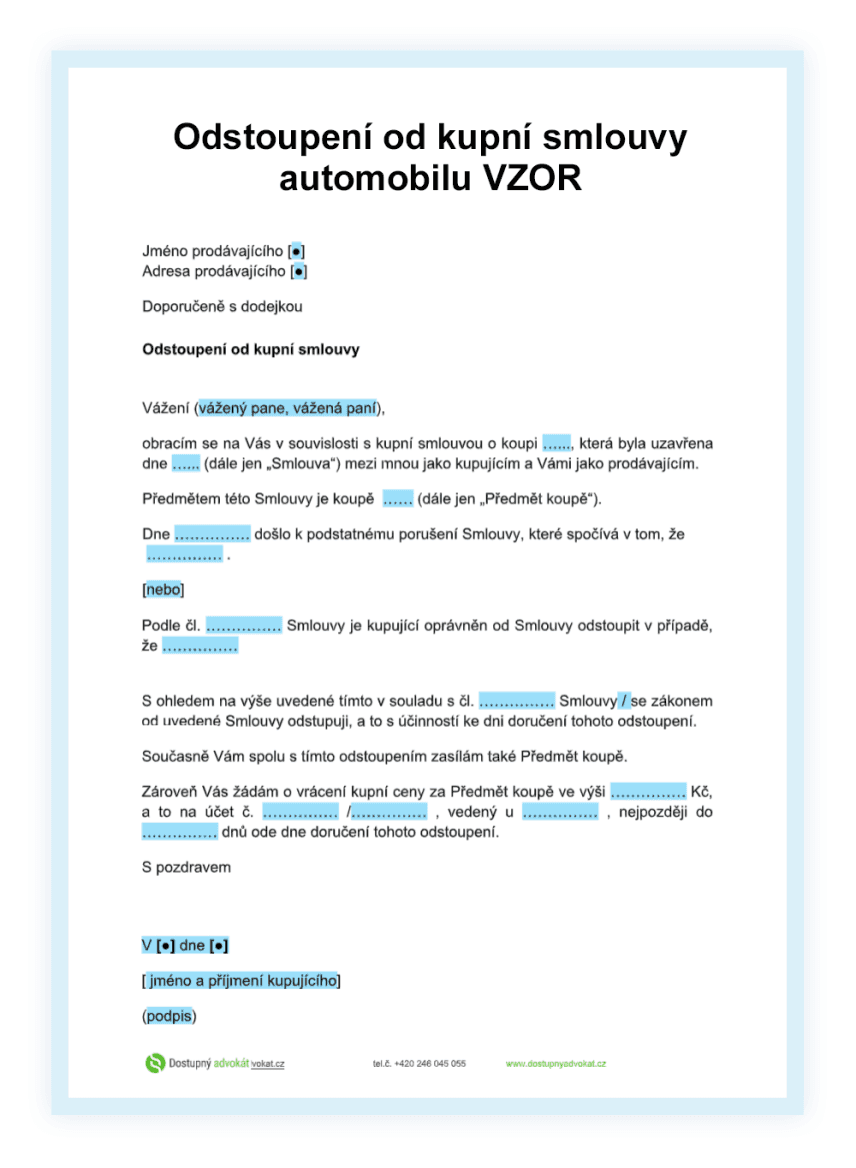 Odstoupení od kupní smlouvy automobilu: vzor ke stažení - Autobible.cz ...