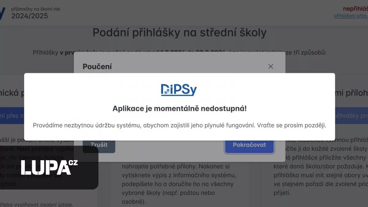 Den před koncem lhůty pro podání přihlášek na střední školu měl systém ...
